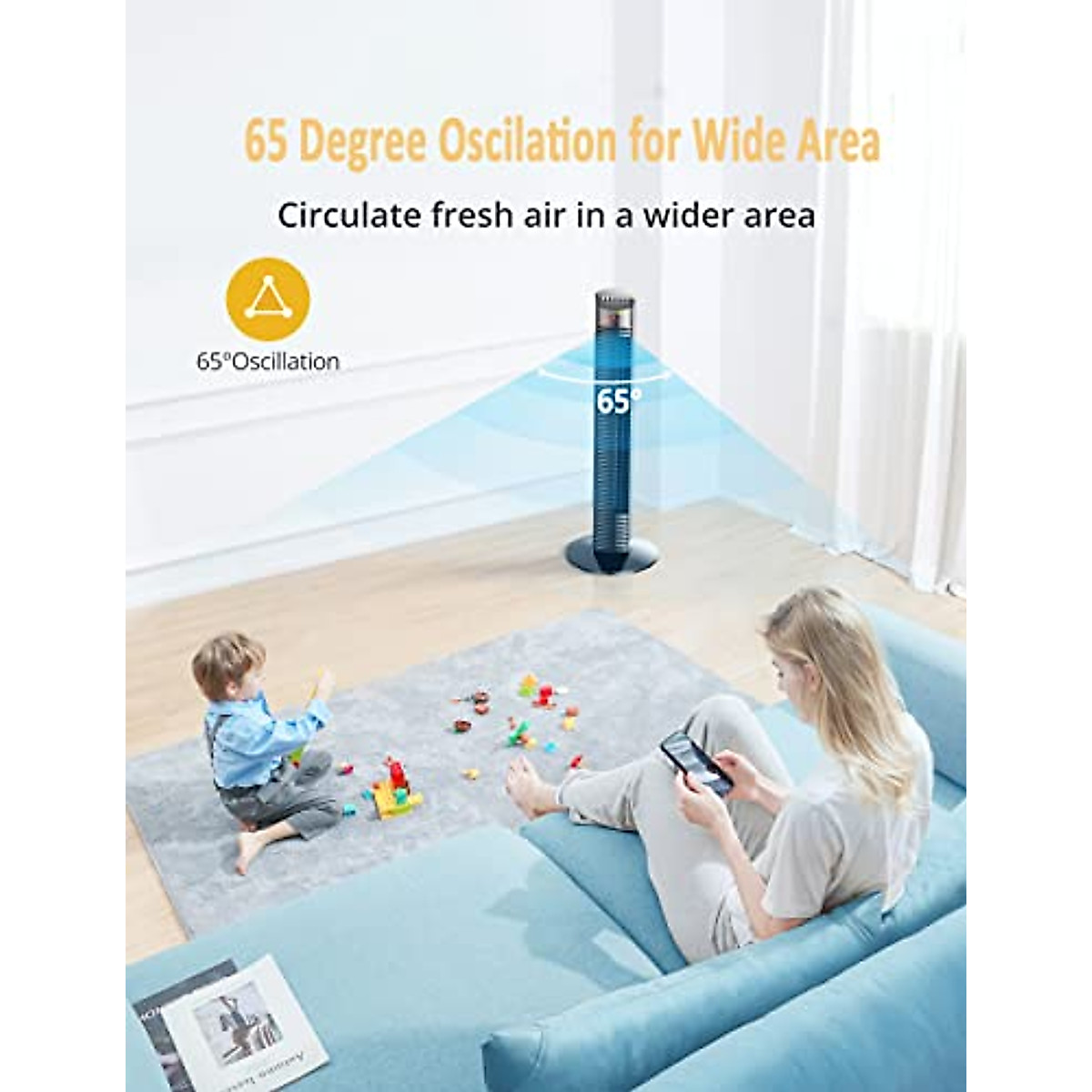 Tower Fan, Whole Room Wind Curve Oscillating Tower Fan with Remote Control, 3 Modes, 12H Timer, LED Display with Auto Screen Off, Low Noise Floor Bladeless Fan for Bedroom, Study or Office Use, black