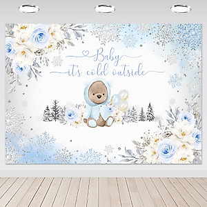 Avezano Winter Bear Baby Shower Backdrop for Boy Baby It's Cold Outside Party Decorations Photography Background We can Bearly Wait Blue Snowflakes Baby Shower Photoshoot (7x5ft)