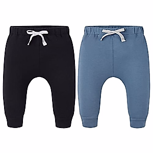 AIUI-HARNSBORN Baby 2 Pack Flexy Pants and Leggings, Infant Boys Girls Tapered Ankle Jogger Pants(12-18 Months, Blue/Black)