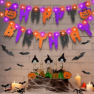 St Patrick's Day Happy Birthday Banner with Green Light, Glitter Irish Shamrock Hat LED Decorations, 8 Modes 10 Feet String Light Party Supplies(Pumpkin)
