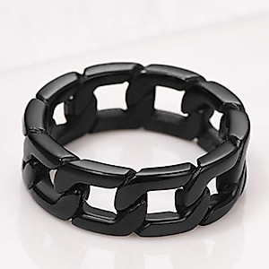 Mens Ring Cuban Link Rings Cool Stainless Steel Mens Chunky Black Ring