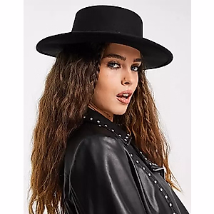 Classic Black Flat-Top Fedora Hat Wide-Brim Pork-Pie Hat Boater Hat Church Dery Cap for Women Men