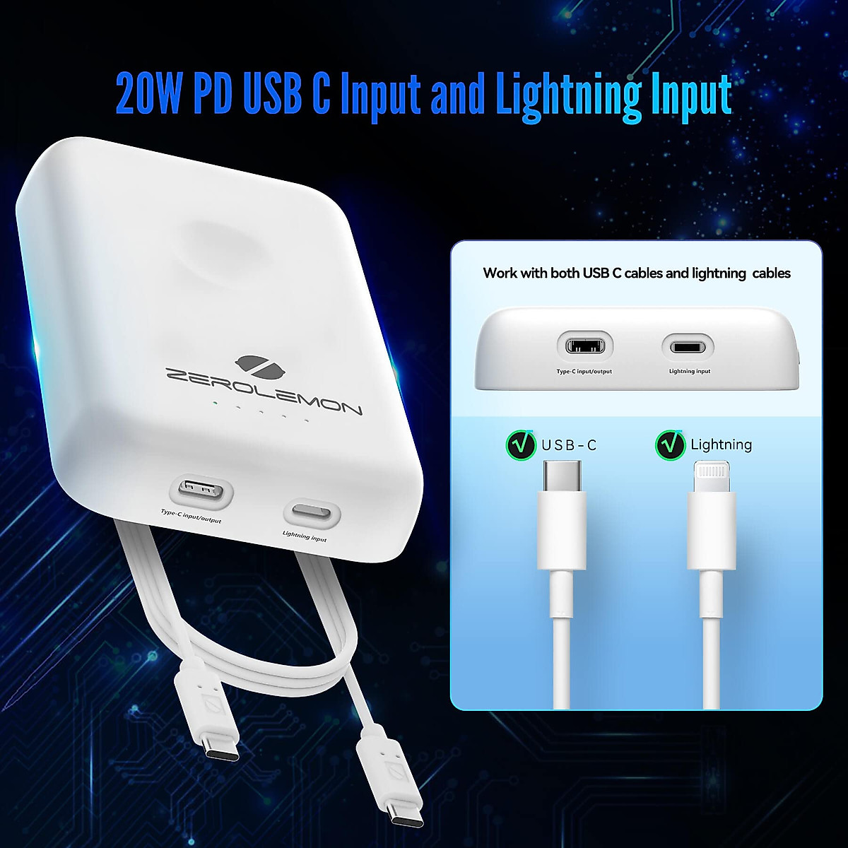 ZEROLEMON Magnetic Power Bank with Watch Charger, 10,000mAh MagJuice 3 in 1 Mag-Safe Battery Pack, 20W USB C Portable Wireless Charger, Compatible with Apple Watch, iPhone 12/13/14/15 Pro Max – White