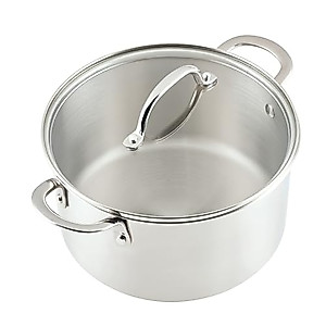 Rachael Ray Professional Stainless Steel Stockpot with Lid, Compatible with All Cooktops, Induction Ready, Dishwasher Safe, 6 Quart Stock Pot