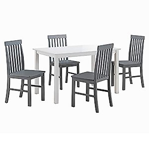 Walker Edison 4 Person Modern Farmhouse Wood Small Dining Table Dining Room Kitchen Table Set 4 Chairs Set, 48 Inch, White and Grey