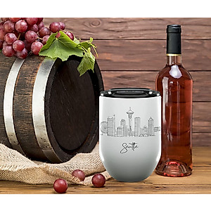 Seattle Washington Gifts and Souvenirs - 12 Oz Insulated Wine Tumbler with Lid - Seattle College Graduation Gifts - Unique Drinkware - USA Long Distance Gifts for Her