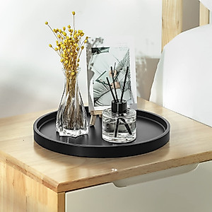 Emibele Vanity Tray, Resin Round Tray Decorative Storage Organizer for Bathroom Toilet Tank Bedroom Kitchen Countertop, Jewelry Storage Dresser Tray for Candle,Lotion Bottle,Cosmetics, Matte Black