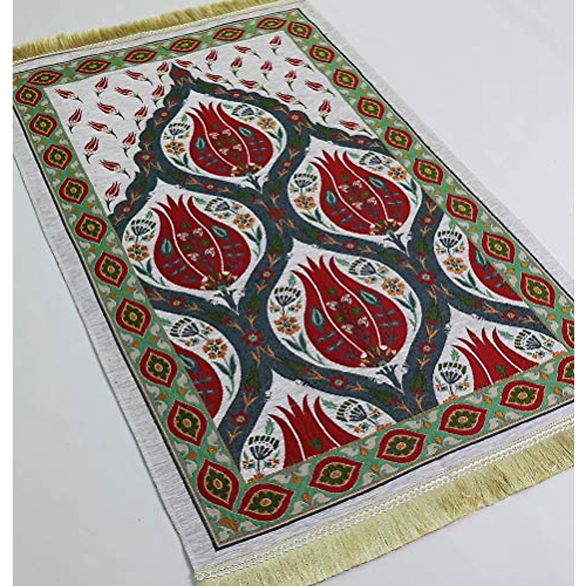 Modefa Prayer Mat | Luxury Woven Chenille Janamaz Sajadah | New Muslim Convert Revert Gift Set | Free Quran + Tesbih Beads | Turkish Tulip Red