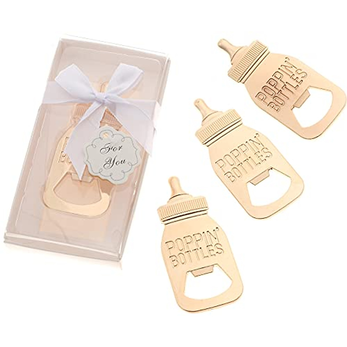 30 Pack Baby Shower and Gender Reveal Bottle Openers Party Favors Souvenirs for Guests with Gift Boxes for Boy and Girl Newborn (White - Baby Bottle, 30)