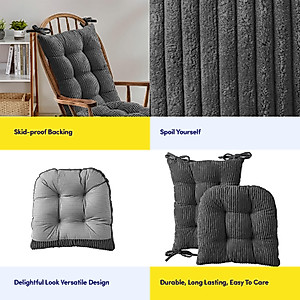 Sweet Home Collection Rocking Chair Cushion Premium Tufted Pads Non Skid Slip Backed Set of Upper and Lower with Ties, 1 Count (Pack of 1), Velvet Gray