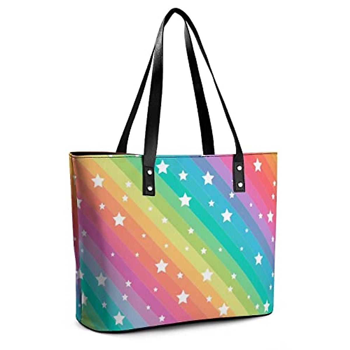 Womens Handbag Rainbow Leather Tote Bag Top Handle Satchel Bags For Lady