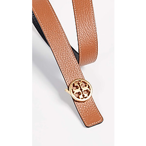 Tory Burch Women's 1" Miller Reversible Belt, Black/Gold, L
