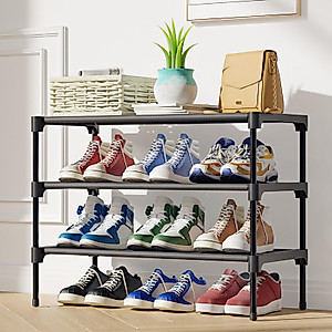 Kitsure Shoe Rack - Premium Non-Woven Shoe Rack Shelf, Shoe Organizer for Closet, Entryway, Garage & Corridor, Sturdy & Durable Long Stackable Shoe Shelves, Medium, Black
