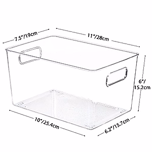YIHONG Clear Pantry Storage Organizer Bins, 6 Pack Plastic Food Storage Bins with Handle for Kitchen,Refrigerator, Freezer,Cabinet Organization and Storage