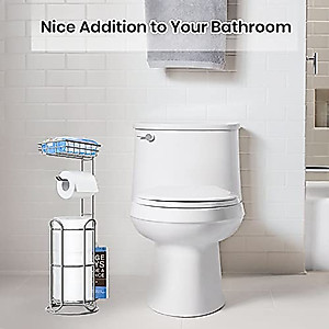 Mega Roll Toilet Paper Holder Stainless Steel Bathroom Tissue Holder Stand TP Dispenser with Phone/Wipe Shelf & Magazine Rack Free Standing-Chrome