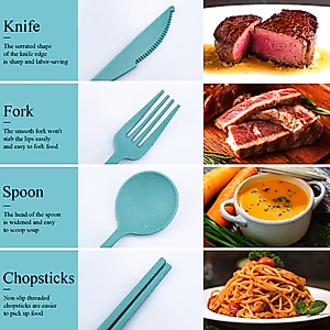 Reusable Travel Utensils with Case, 4 Sets Wheat Straw Portable Cutlery Set Chopsticks Knives Fork and Spoon Set for Lunch Box Accessories, Camping Utensil Set Flatware Sets for Daily Use or Outdoor