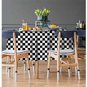 3 Pack Black and White Round Checkered Tablecloth 84 ×84 Checkered Table Cover Disposable Tablecloth for Round Tables Race Car Theme Party Birthday Picnic Camping Checkered Round Plastic Table Cloth