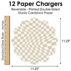 Big Dot of Happiness Tan Checkered Party - Round Table Decorations - Paper Chargers - Place Setting For 12