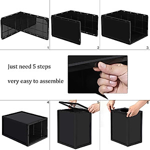 AOTENG STAR Black Storage Shoes Box Womens Mens Shoe Storage Display Box Plastic Foldable Stackable Shoe Container Clear Closet Shelf Shoe Organizer-6 Pack