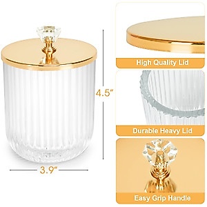 Jenseits 2PCS Qtip Holder Bathroom Set, Clear Glass Apothecary Jars with Lid and Cotton Ball Round Pad Holders for Bathroom Vanity Storage and Organization, Farmhouse Bathroom/Home Decor