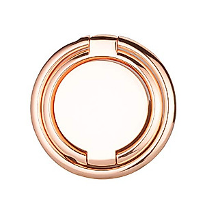 Double Ring Cell Phone Holder Stand, Universal Metal Phone Grip Talk Finger Ring Kickstand Round Mount for Magnetic Car Mount Compatible Smartphone Glossy(Rose Gold), diameter 3.5cm