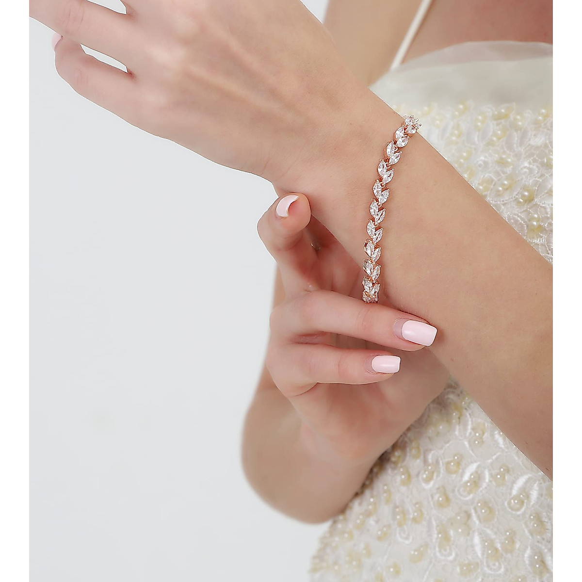 UDYLGOON Elegant Marquise Cubic Zirconia Wedding Earrings Bracelet Jewelry Set for Bridesmaid Wedding Prom Homecoming (Rose Gold)