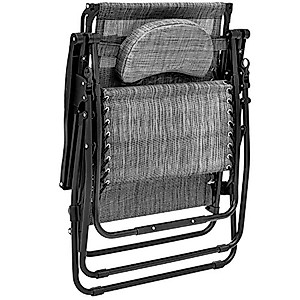 Best Choice Products Oversized Steel Mesh Zero Gravity Reclining Lounge Patio Chair w/ Folding Canopy Shade and Cup Holder, Gray