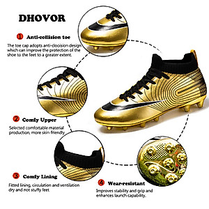 DHOVOR Womens Soccer Cleats Youth Football Cleats Girls High-Top Athletics Football Trainers Outdoor and Indoor Soccer Shoes Gold