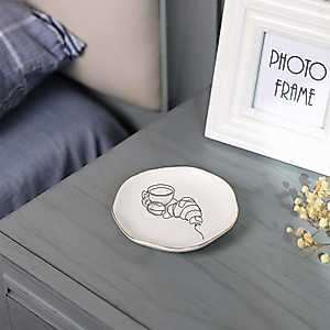 HOME SMILE Ring Dish Jewelry Tray for Kitchen Sink-Minimalist Line Drawing cCoffee and Bread
