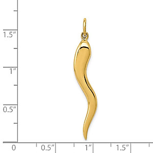 Solid 14k Yellow Gold Large Cornicello Italian Horn Protection Charm Pendant - 40mm x 5mm