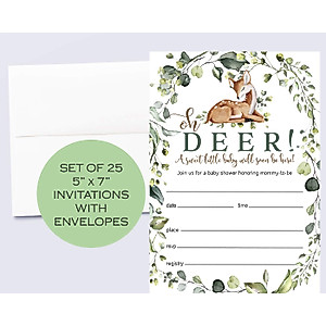 Set of 25 Oh Deer! Baby Shower Invitations, Gender Neutral Baby Shower Invitations, Woodland Baby Shower Invitations with Envelopes
