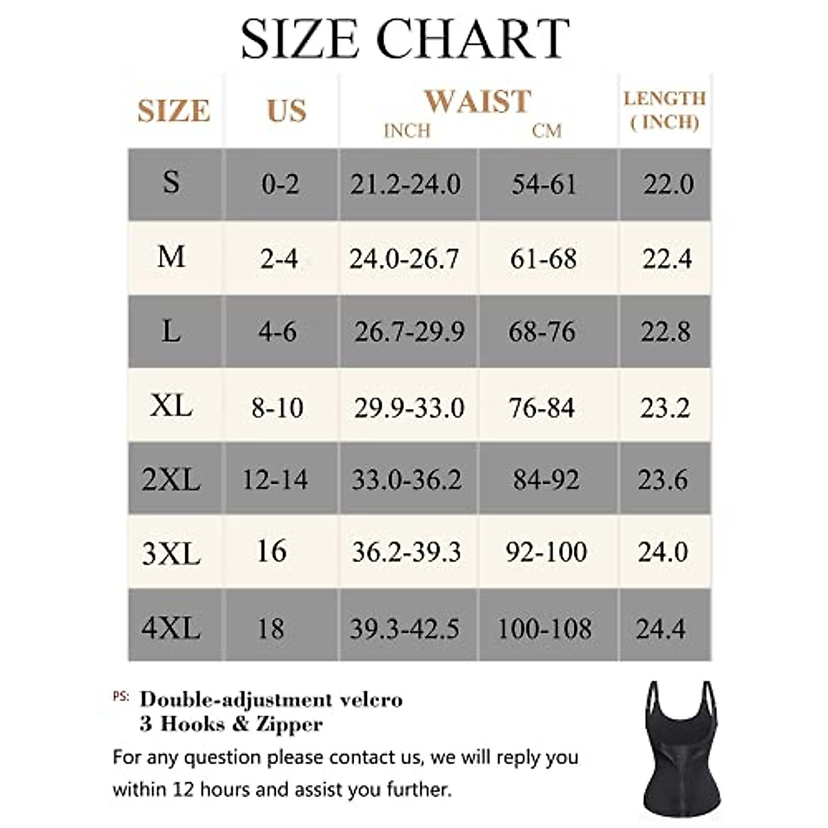 Eleady Women's Underbust Corset Waist Trainer Cincher Steel Boned Body Shaper Vest with Adjustable Straps (L, Black)