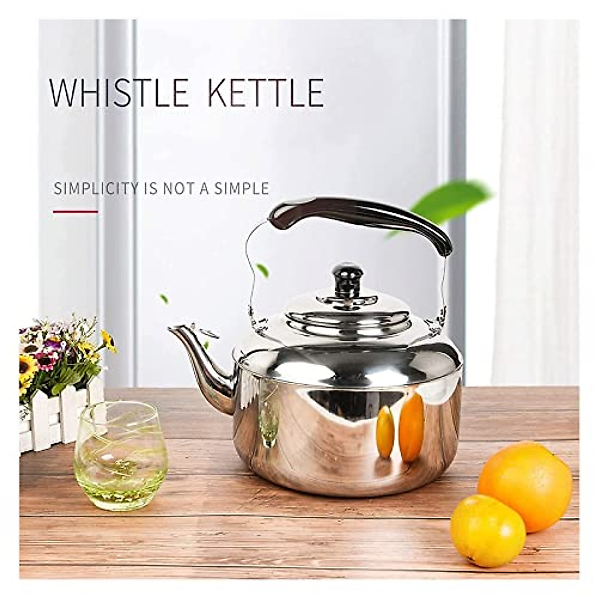 XENITE Classic Kettle Stove Top Whistling Kettle Stainless Steel Teapot Camping Kettles for Boiling Water Stovetop Whistling with Ergonomic Handle Camping Kettle Teapots (Color : Silver, Size : 10L