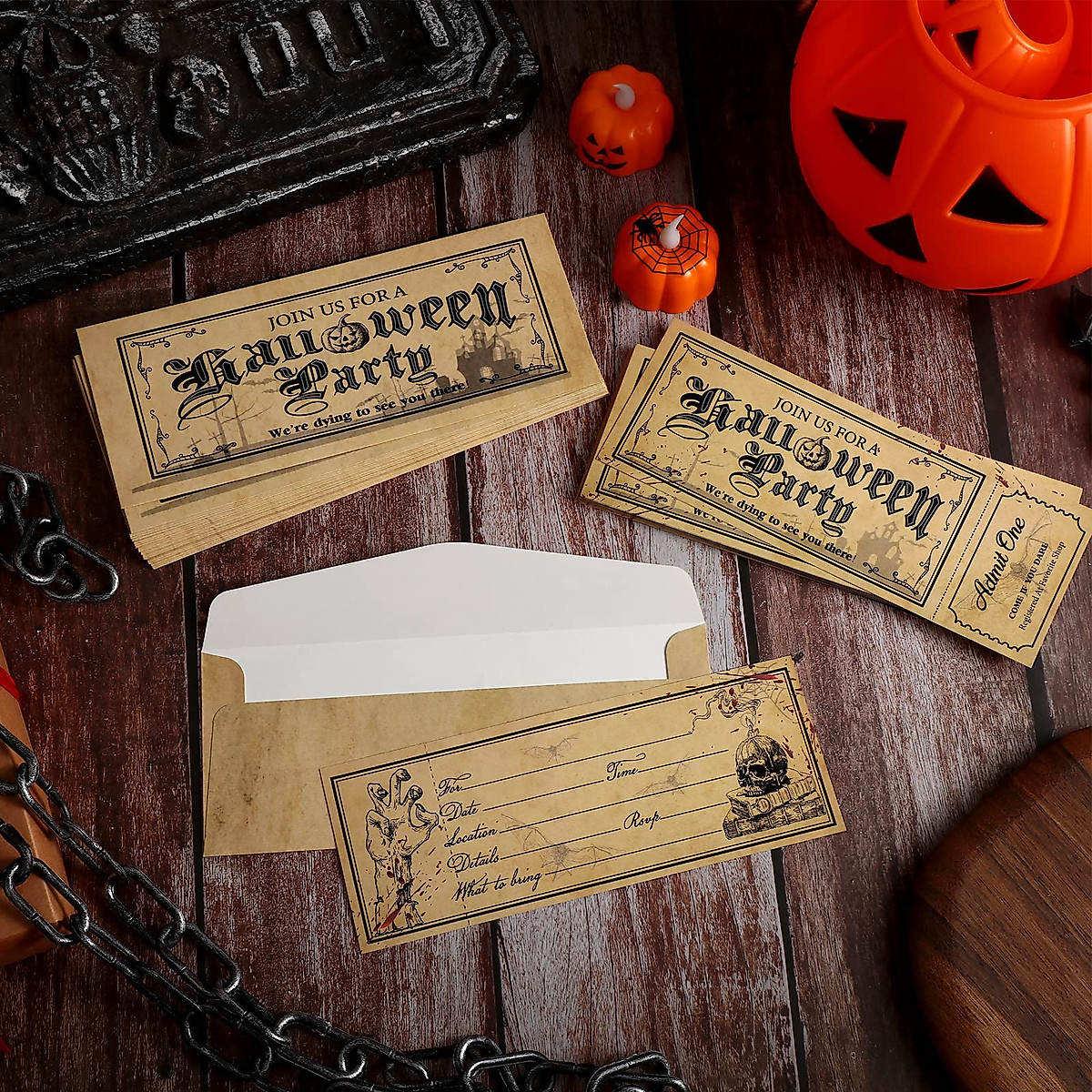 Woanger 50 Pcs Halloween Party Invitations with Envelopes 25 Scary Halloween Invitations and 25 Invitations Vintage Fill in Blank Invites for Halloween Theme Party Birthday Baby Shower