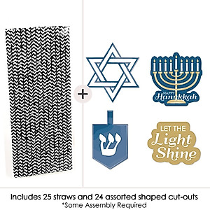 Big Dot of Happiness Happy Hanukkah Paper Straw Decor - Chanukah Party Striped Decorative Straws - Set of 24