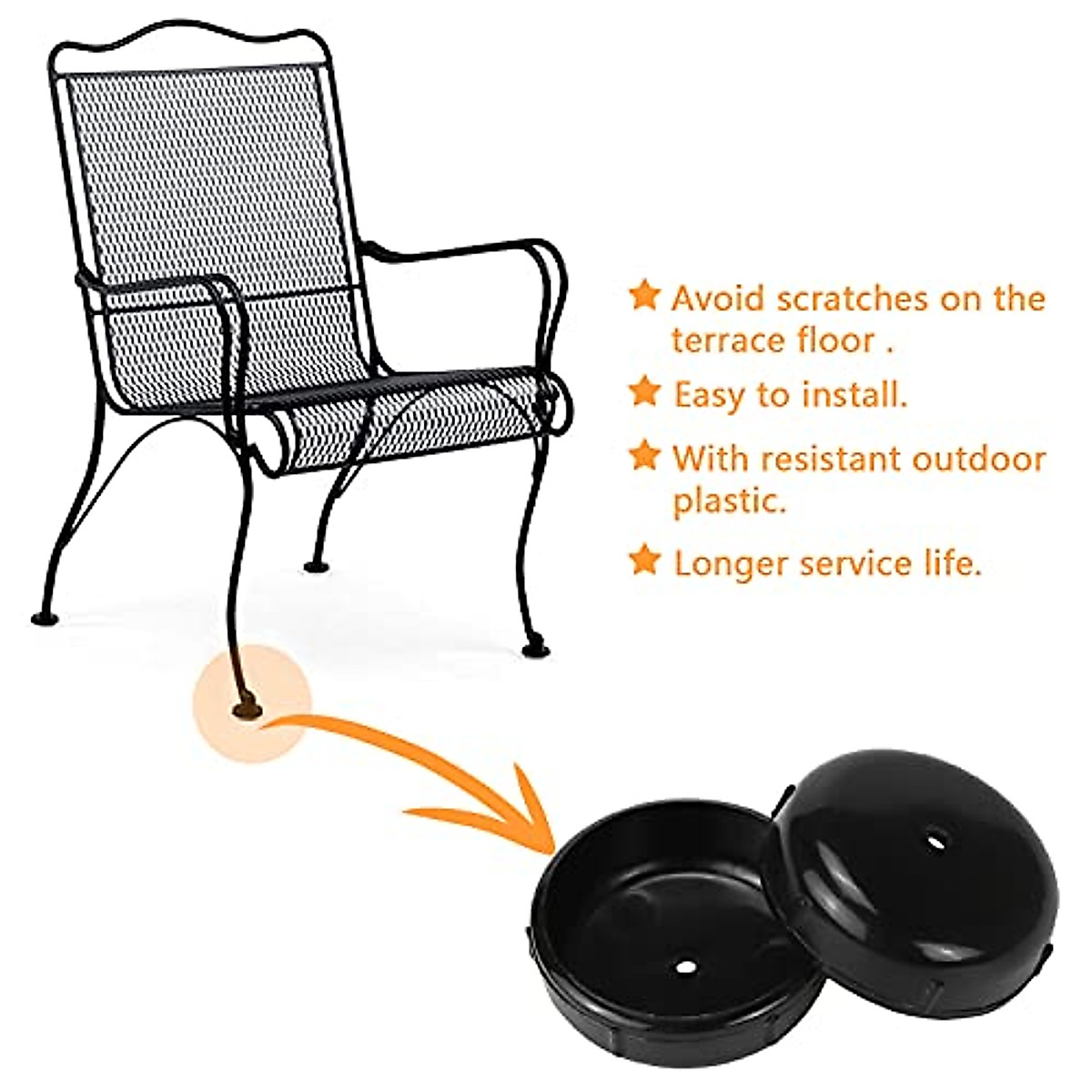 APPLIANCEMATES 1-1/2" Wrought Iron Patio Furniture Feet Glides,32 Pcs Plastic Outdoor Patio Furniture Feet Protectors Protecting Floor Surfaces from Scratches(Black)