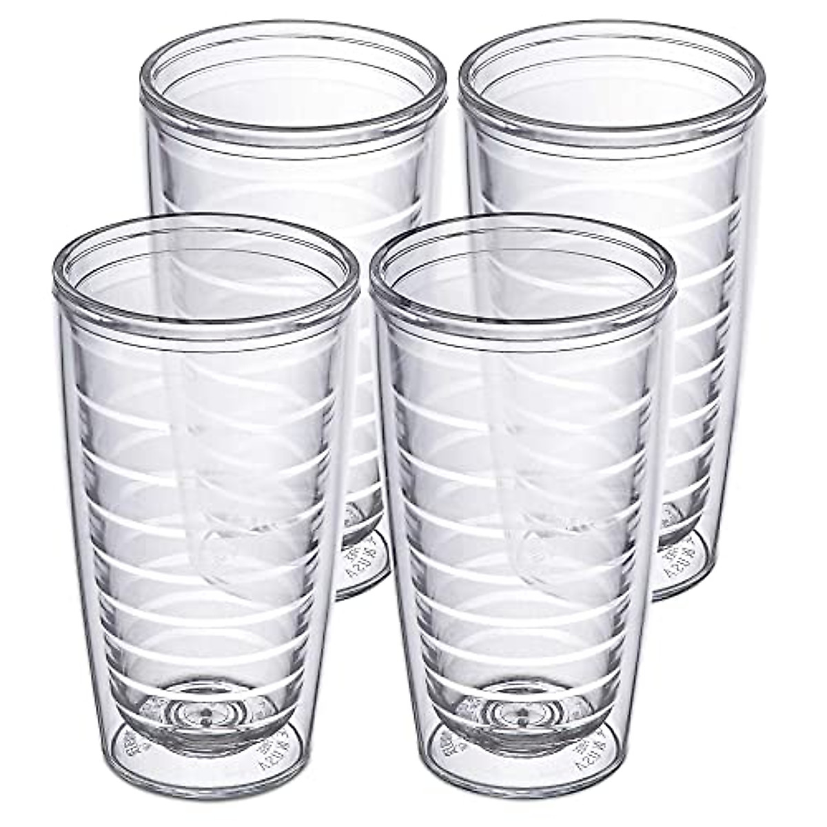 Insulated Drinking Glasses 16oz 4-pack - Made in USA Great for Iced Coffee & Hot Drinks, Clear Double Wall Plastic Tumbler Cups, Microwave, Freezer & Top Rack Dishwasher Safe Reusable Cups