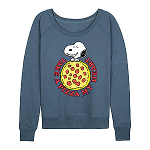 Peanuts HYBRID APPAREL Pizza My Heart - Women's French Terry Pullover - Size 1X Heather Blue