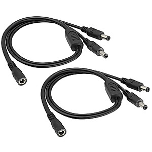 HCFeng DC Power Y Splitter Cable,DC 5.5mm x 2.1mm 1 Female to 2 Male Power Cord 18AWG 12v DC Extension Cord Cable for CCTV Security Camera, DVR, HDVD, LED Strip Light(2pack/1.6ft)