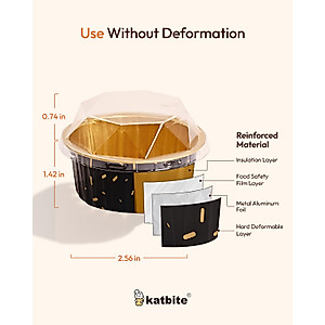 Disposable Ramekins with Lids - Katbite 60 Pack 5oz Aluminum Foil Cupcake Baking Cups, Muffin Tins for Creme Brulee, Desserts, Baking - Black