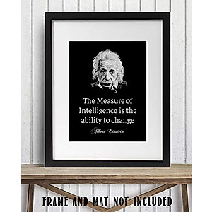 Albert Einstein Quotes Wall Art- "The Measure of Intelligence"- 8 x 10" Typographic Wall Print- Ready to Frame. Home-Office-Studio Decor. Perfect Classroom Addition for Inspiration & Motivation.