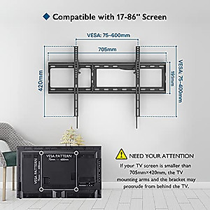 BONTEC Tilting TV Wall Mount for Most 17-86 inch LED OLED LCD Flat Curved Screen TVs, TV Wall Bracket Holds up to 165LBS, Max VESA 600 x400mm