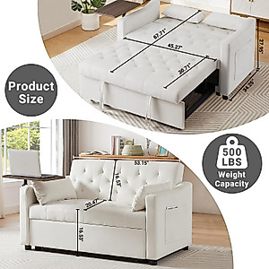 Skepphlay 3 in 1 Convertible Sofa, Sleeper Loveseat with Side Table, Pull Out Couch, 3-Level Adjustable Backrest, Recliner with 2 Pockets and 2 Pillows for Living Room Apartment Office, White