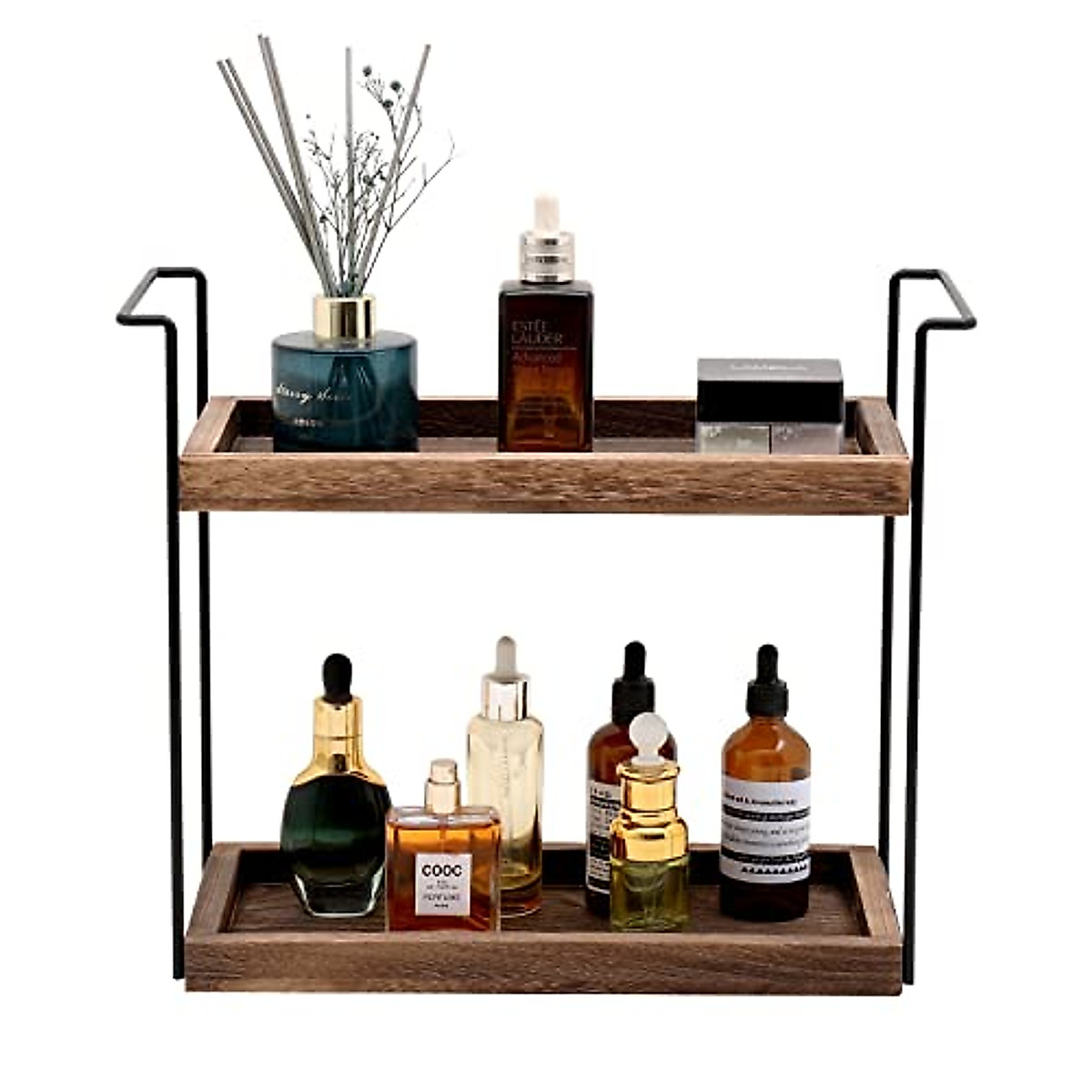 2 Tier Bathroom Counter Organizer, Standing Rack Cosmetic Holder, Bathroom Wood Tray for Countertop Storage, Vanity Tray Organizer and Storage Kitchen Counter Organizers Spice Rack