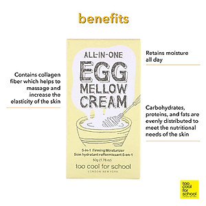Too Cool For School | All-in-One Egg Mellow Cream 1.76 oz | Anti Aging Face Cream | Anti Wrinkle Firming Moisturizer | 98% Pure Collagen Fiber