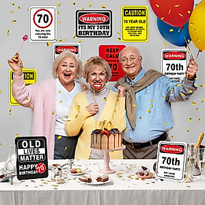 WERNNSAI 70th Birthday Decorations - 9 PCs 70s Old Zone Party Decorations, Funny Yard Banner for Grandma Grandpa, Table Centerpieces Door Wall Windows Signs Photo Booth Props for Men Women, Happy Bday Decor