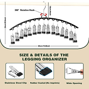 2 Pack Leggings Organizer for Closet Hanging, Pants Hangers with 15 Clips Holds 30 Shorts//Jeans/Skirts/Hats, Space Saving Racks Hanging Closet Organizers and Storage