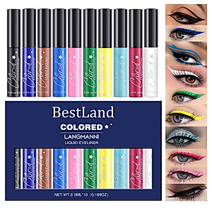 BestLand 10 Colors Liquid Matte Eyeliner White Black Blue Brown Colored Liner Waterproof Bright Colorful Rainbow Eyeliner Pencil Quick Dry Eyes Makeup Kit (Matte Eyeliner)