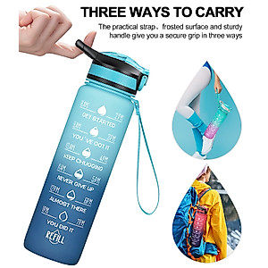ELYPHINE 32/24 oz Water Bottles with Removable Straw & Time Marker, Motivational Sports Bottles with BPA Free Tritan Material, Leakproof Water Jug for Fitness