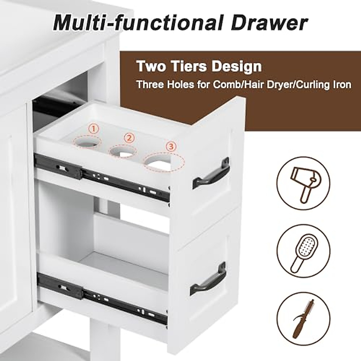 Lunanniu 30" Bathroom Vanity Without Sink, Freestanding Bathroom Vanity Cabinet No Sink 2 Soft Closing Door, Lower Open Shelf 1 Drawer with 2 Tiers Black Drawer Handle Modern Design White